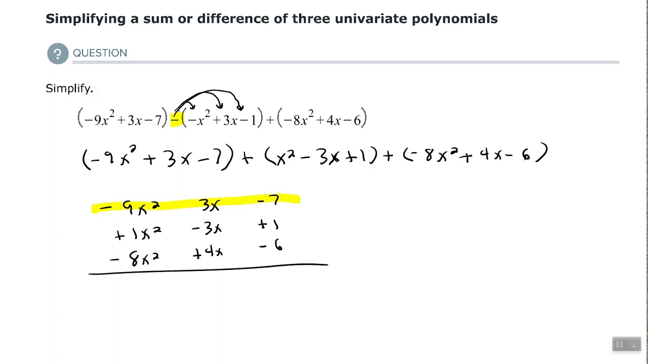 Simplifying A Sum Or Difference Of Three Univariate Polynomials YouTube