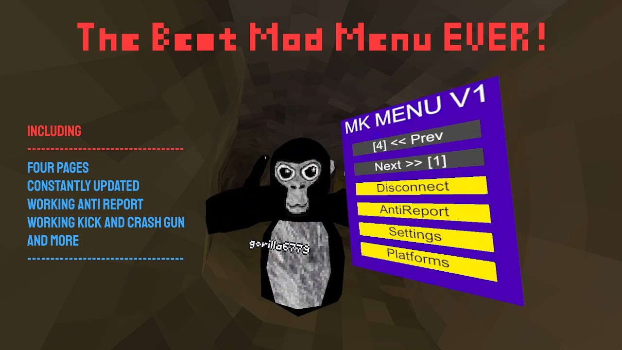 THE BEST GORILLA TAG MOD MENU - YouTube