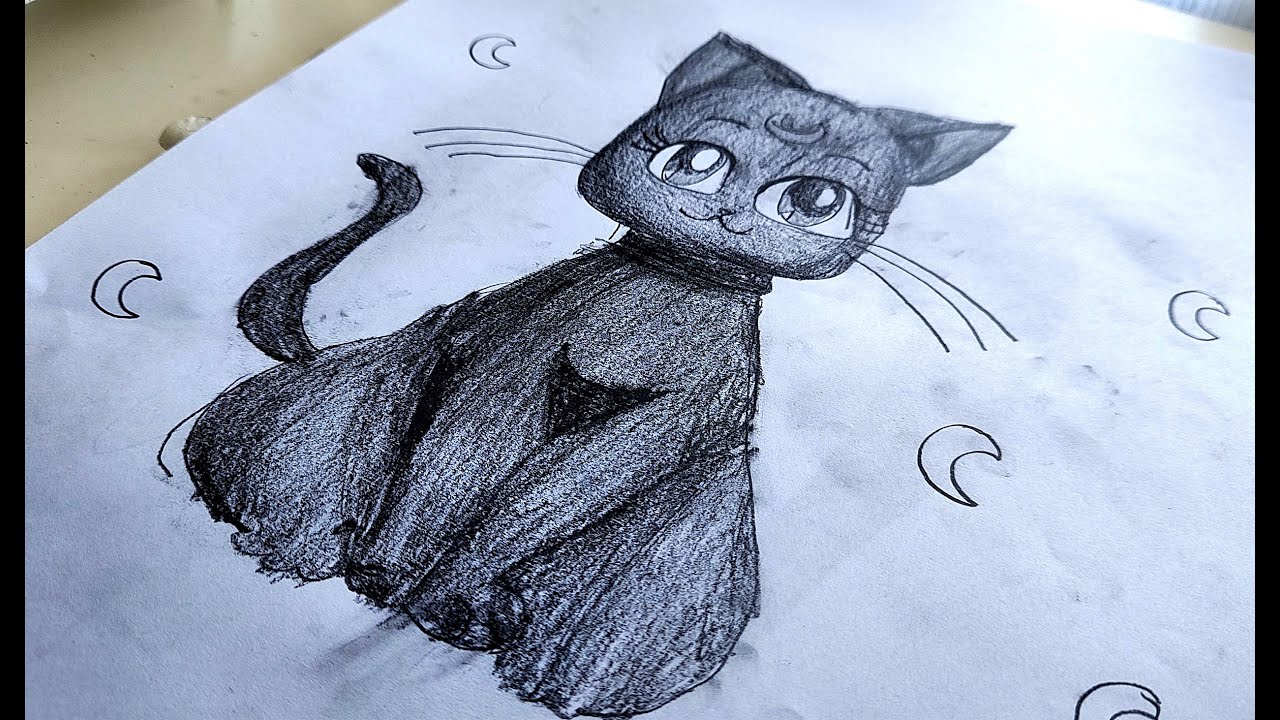 How to Draw MOON CAT Sailor Moon • COMO DIBUJAR A LUNA DE SAILOR MOON ...
