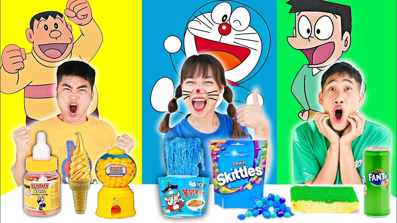 Hà Sam Thử Thách 24H Ăn Uống Theo Màu Sắc Các Nhân Vật Doraemon, Chaien ...