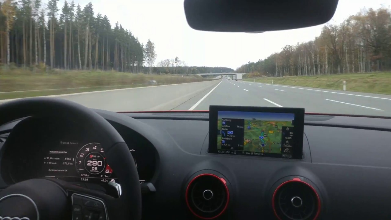 Audi RS3 400 PS - Top Speed 291km/h limited - Autobahn - YouTube
