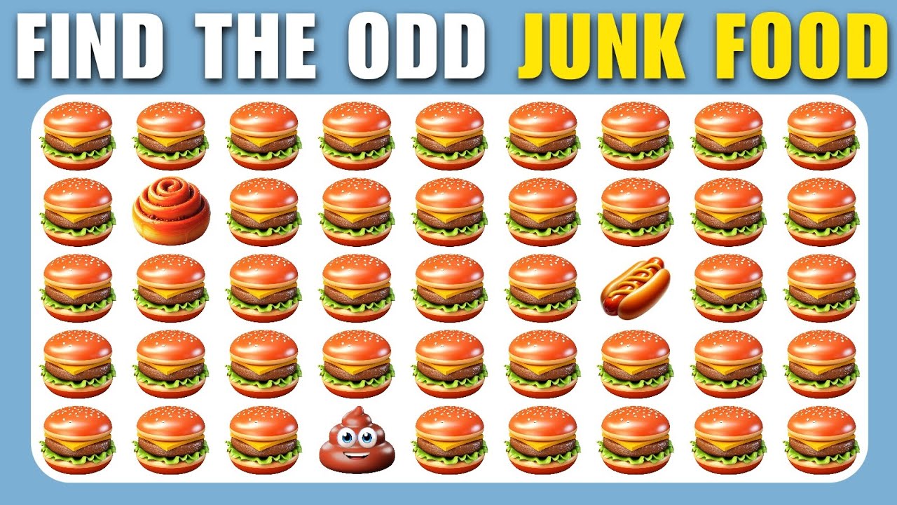 Find The Odd One Out - Junk Food Edition 🍔🥨🍕 Easy, Medium, Hard Emoji ...