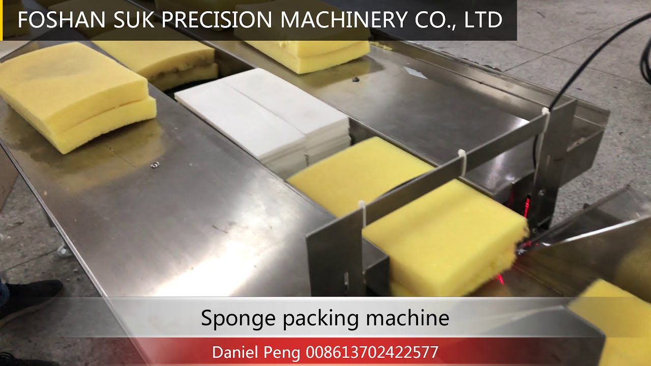 How to wrap the sponge into bag, sponge packing machine - YouTube