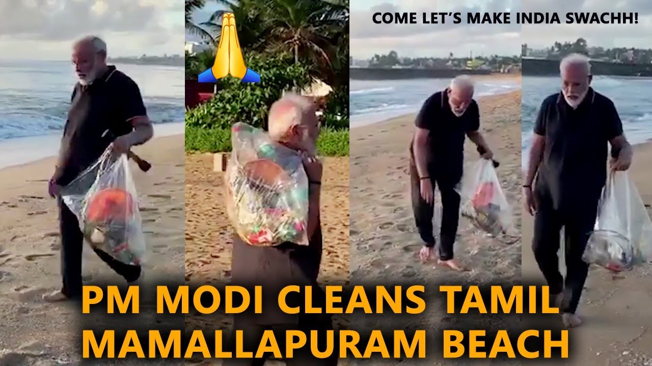 PM Modi Cleans Tamil Nadu Mamallapuram Beach | Come let’s make India ...
