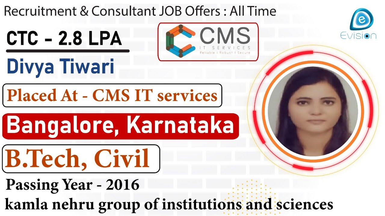 Congrats, Divya Tiwari | Selected in CMS IT Services | 2.8 LPA| CIVIL ENGINEER, PoY 2016 ...