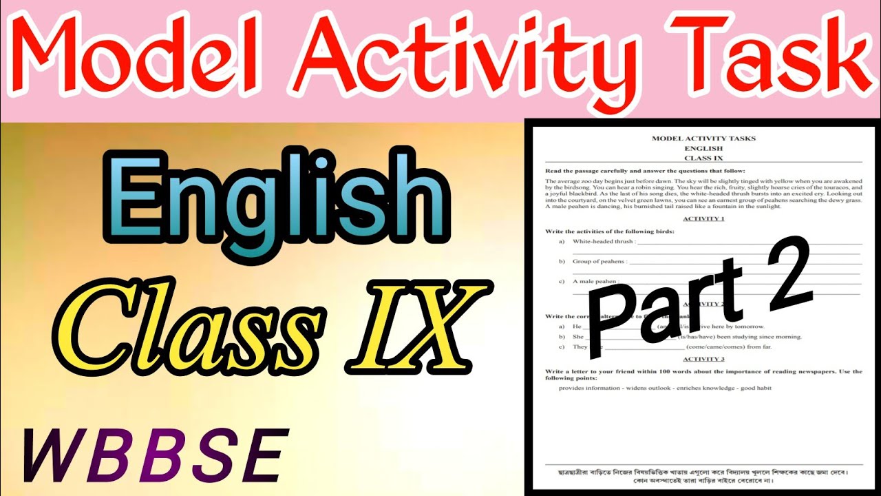 Class 9 English Model Activity Task English • Part 2 • model activity ...