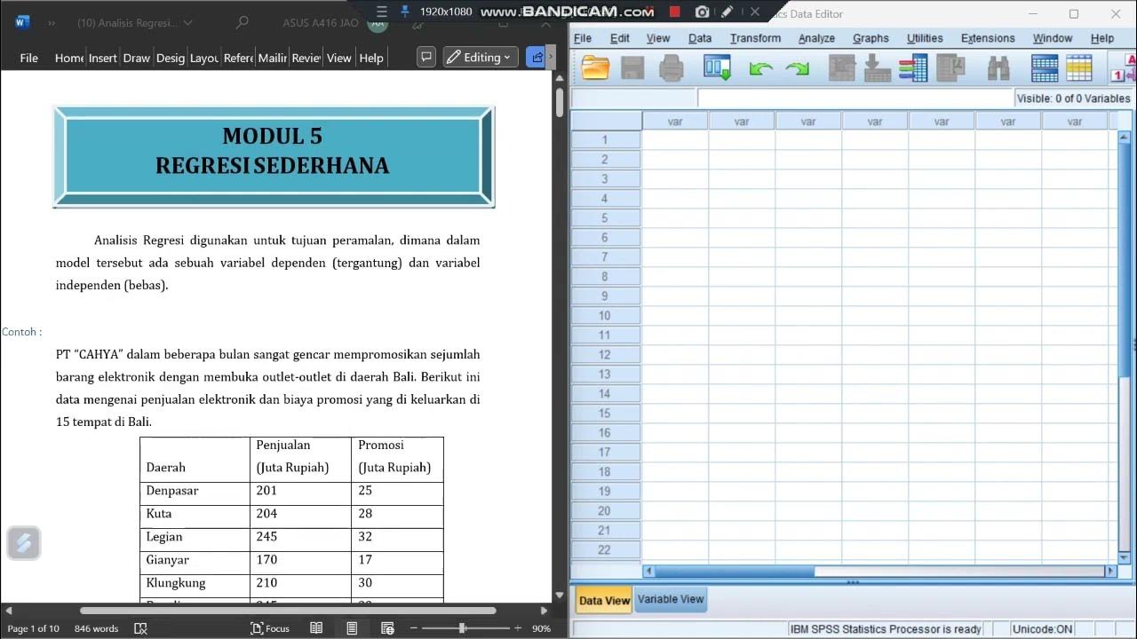 PROGRAM SPSS. Pengolahan Dengan SPSS dan Penyajian Data (Latihan 6 - Regresi Sederhana) - YouTube