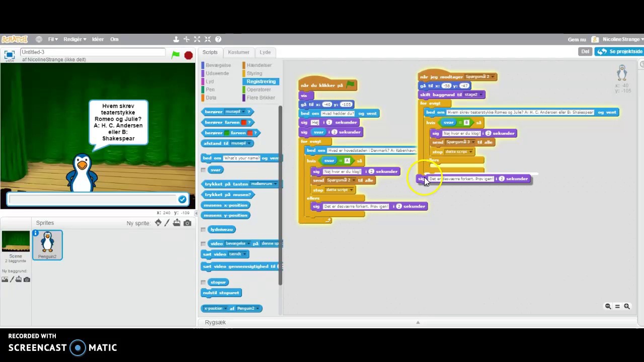 Scratchvejledning - lav at quiz spil - YouTube
