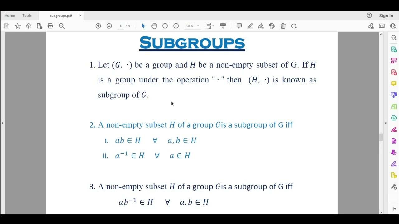 Subgroups: Methods to prove subgroups: Lecture -5 - YouTube