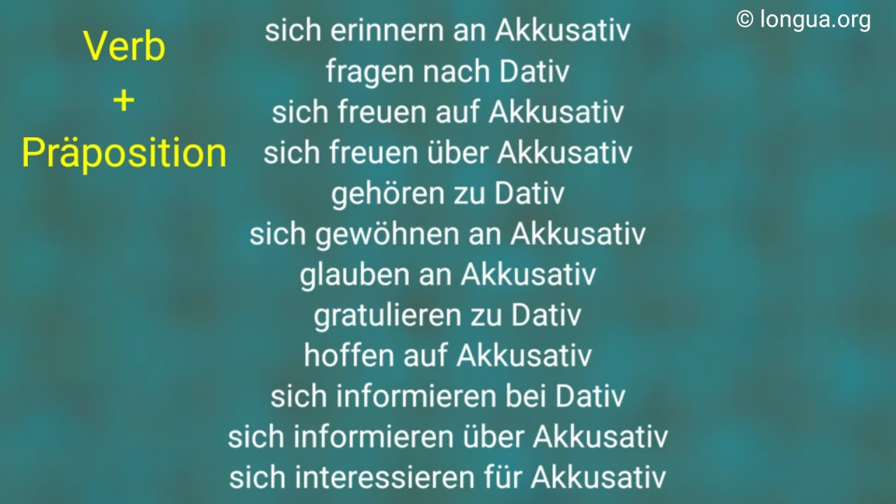Verb und Präposition, achten auf, anfangen mit, denken an, nachdenken ...