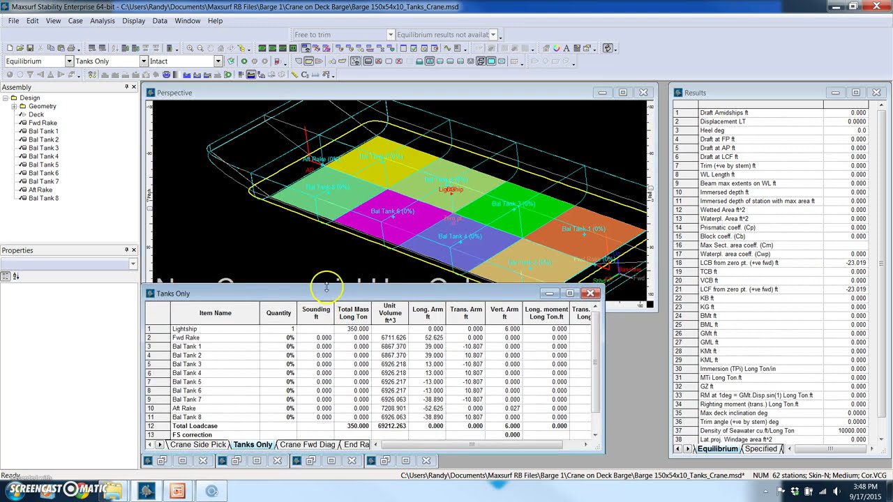 Maxsurf Stability Equilibrium Analysis of a Deck Barge - YouTube