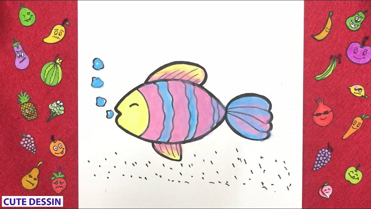 Comment dessiner et colorier un poisson mignon facilement étape par ...