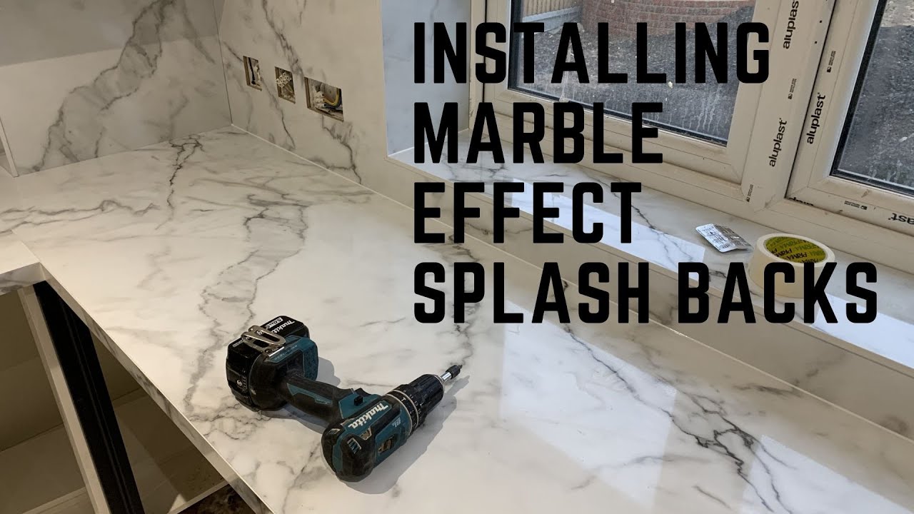 Installing marble effect splash backs. - YouTube