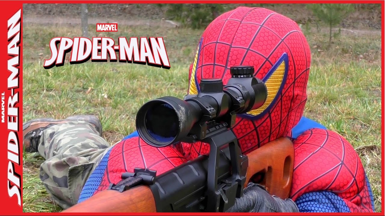 AIRSOFT GUN: SNIPER Spider-Man shooting SVD Dragunov In Real Life ...
