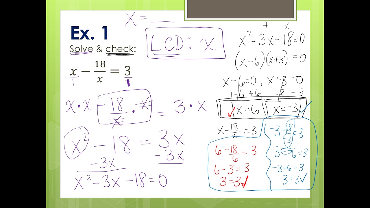 Algebra 2 5.5 Solving Rational Equations (with answers) - YouTube
