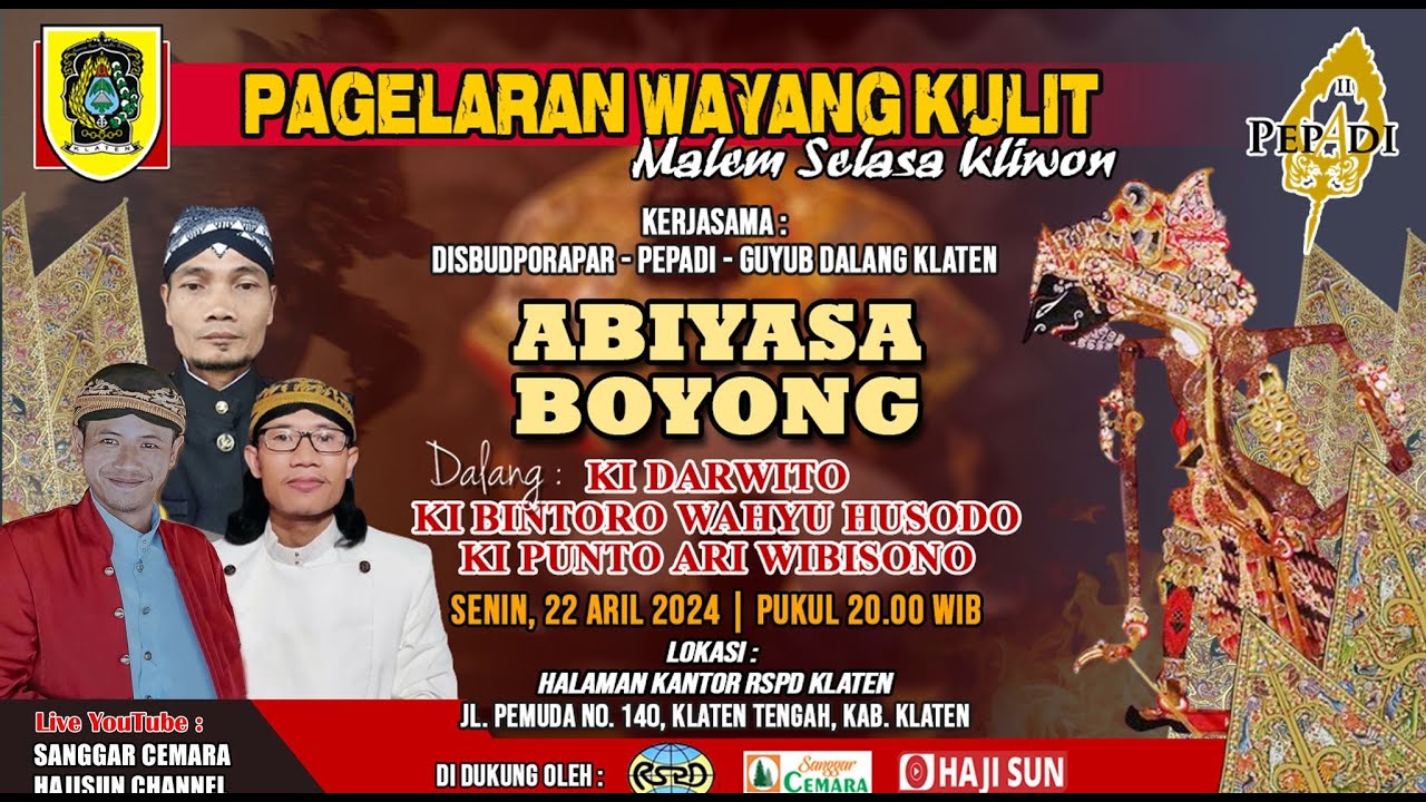 Live Wayang Malam Selasa Kliwon RSPD. Ki Darwito, Ki Bintoro W. Ki ...