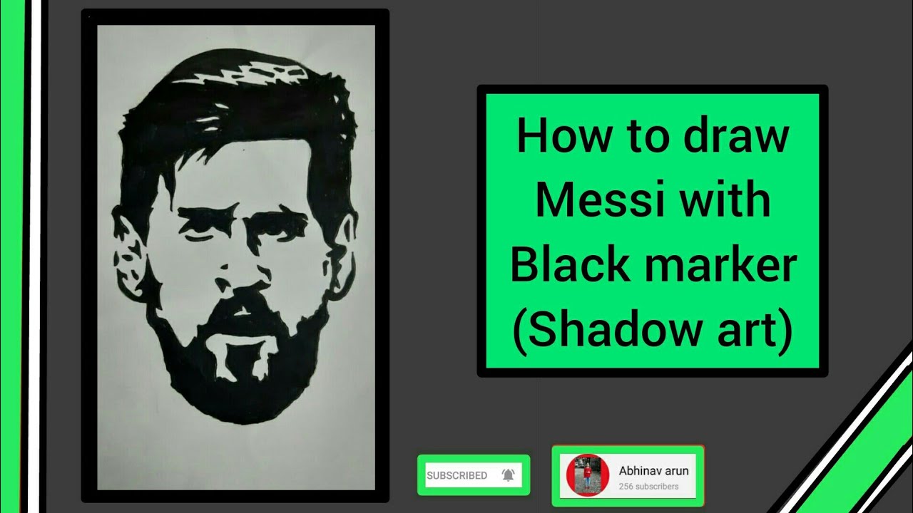How to draw Messi with black marker (shadow art) pt - 3 - YouTube