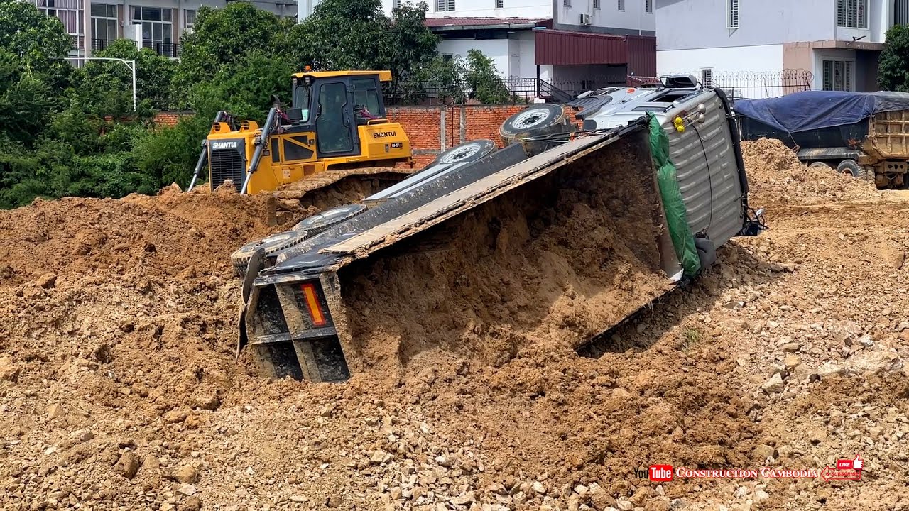 Rescue Heavy Dump Trucks Accident Fail Fall Landslide By Excavator And ...