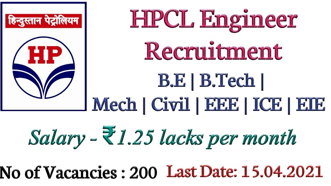 HPCL Engineer Recruitment | B.E | B.Tech | Mech | Civil | EEE | ICE ...