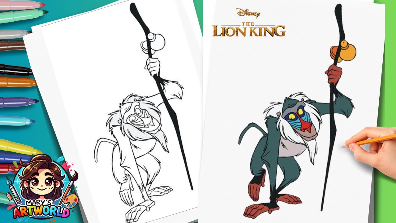 How to draw Rafiki from The Lion King // Как нарисовать Рафики из ...
