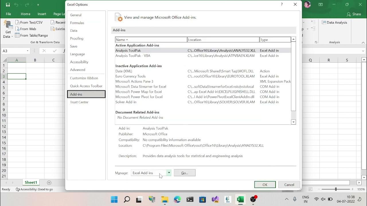 How to enable data analytics add on in excel - YouTube