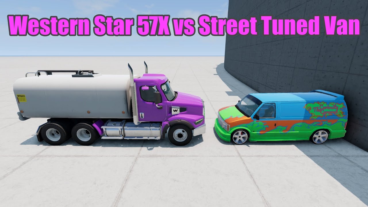Western Star 57X vs Street Tuned Van - Relaxing BeamNG Drive Crash Test ...