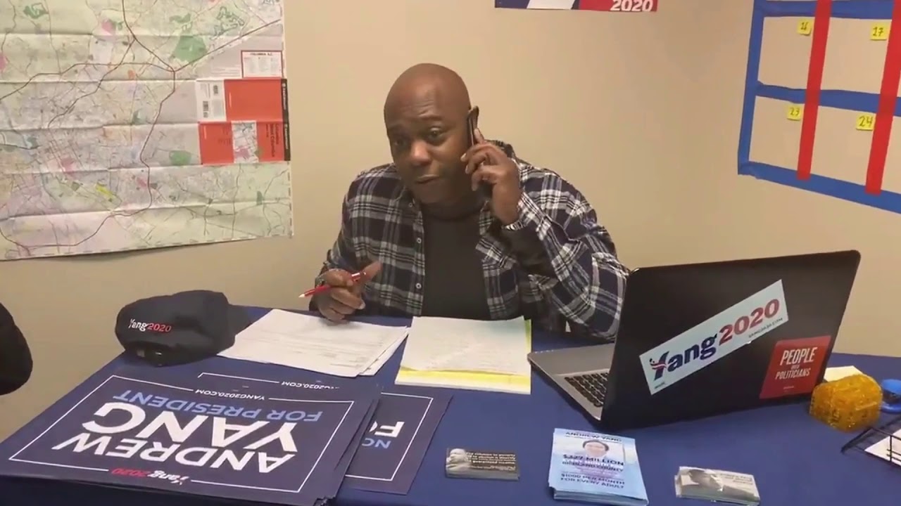 Dave Chappelle Makes 1st Call Phone Banking for Andrew Yang - YouTube