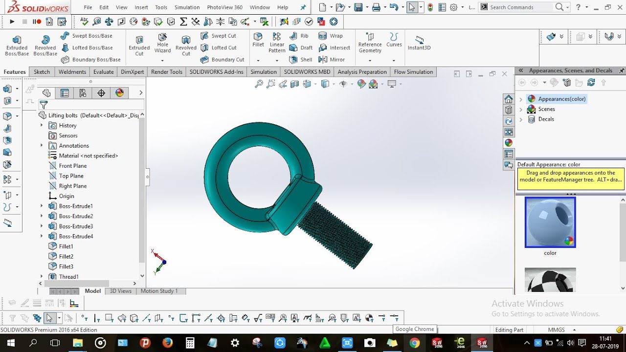 How to design Lifting eye Bolt in solidworks - YouTube