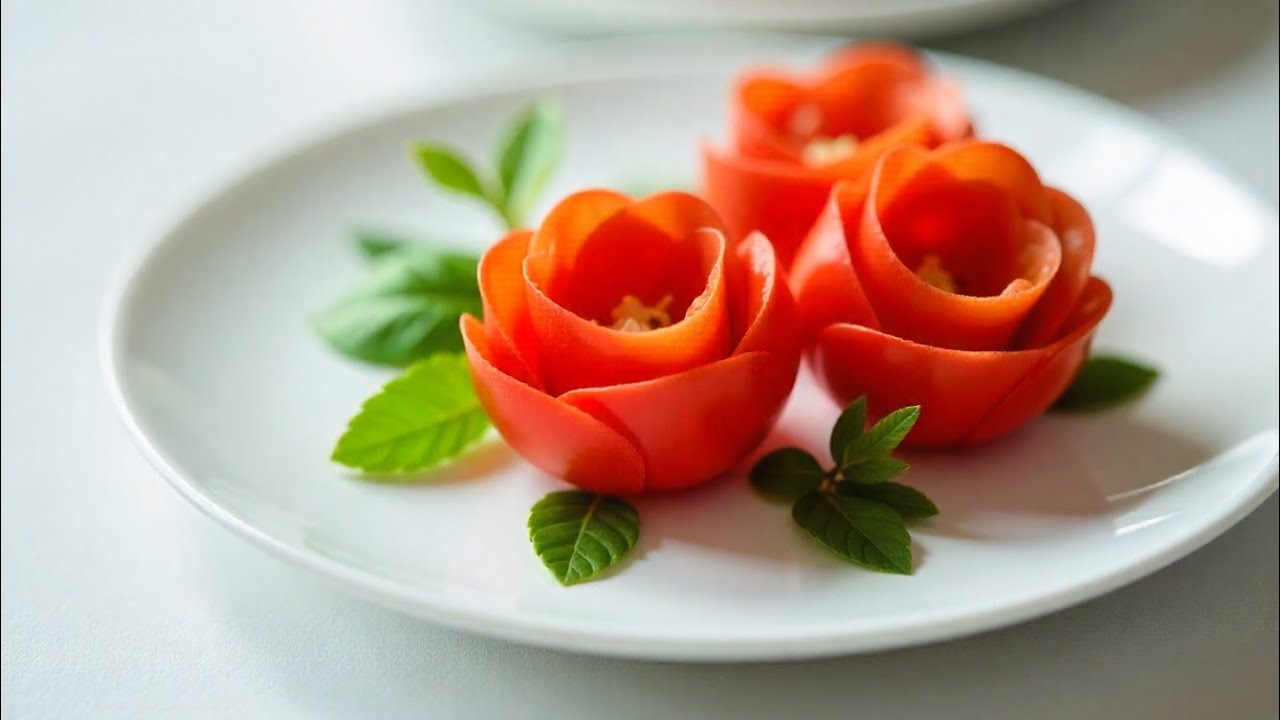 🌹 Tomato Flower Carving Tutorial | Easy Vegetable Decoration Ideas ...