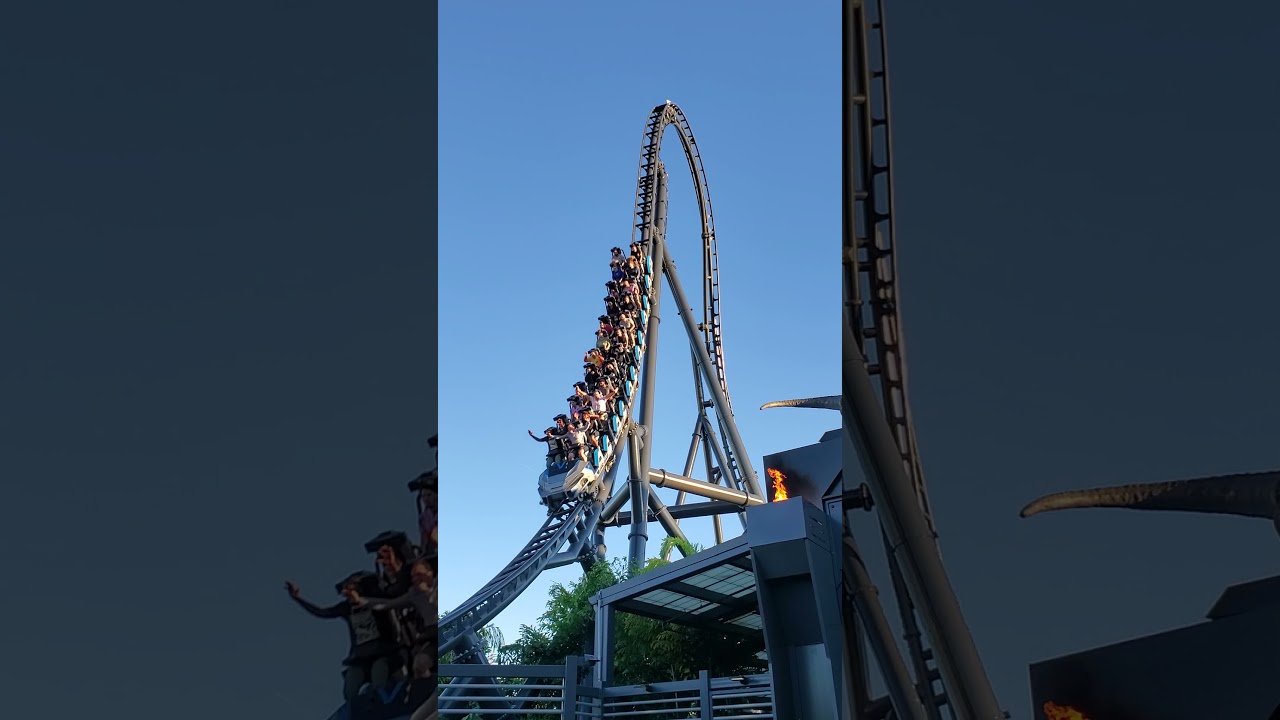 Velocicoaster Over the Top Hat Off Ride from the Entrance - Universal ...