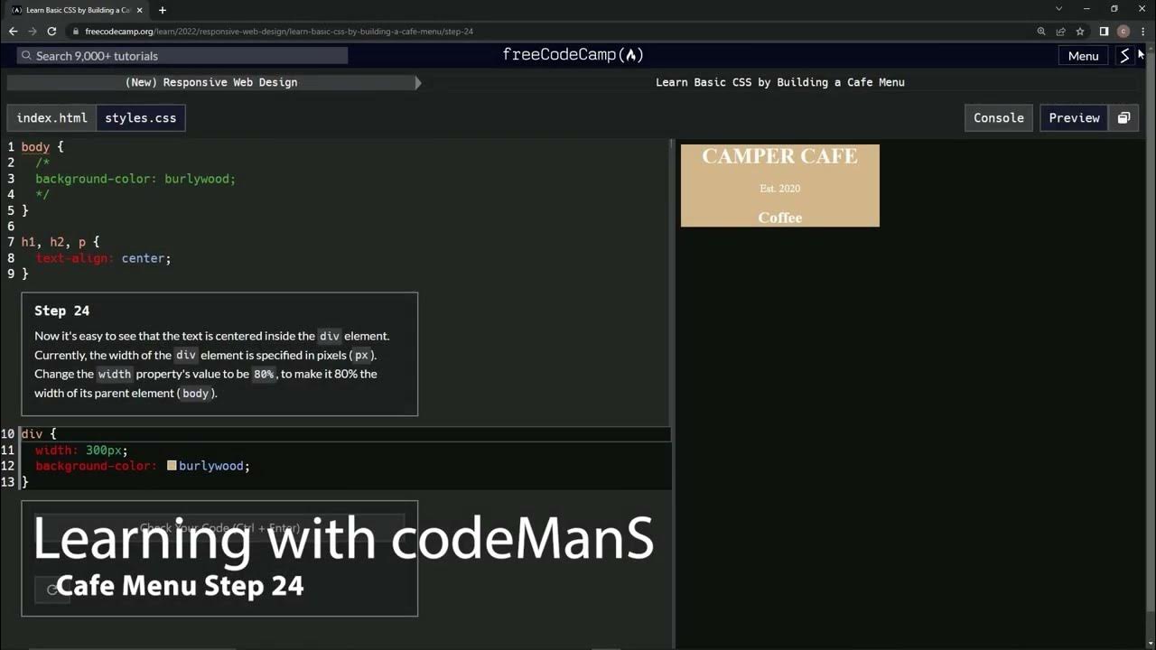 Learn Basic CSS by Building a Cafe Menu - Step 24 - YouTube
