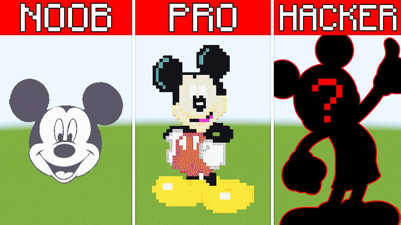 Pixel Art NOOB vs PRO vs HACKER Mickey Mouse in Minecraft - YouTube