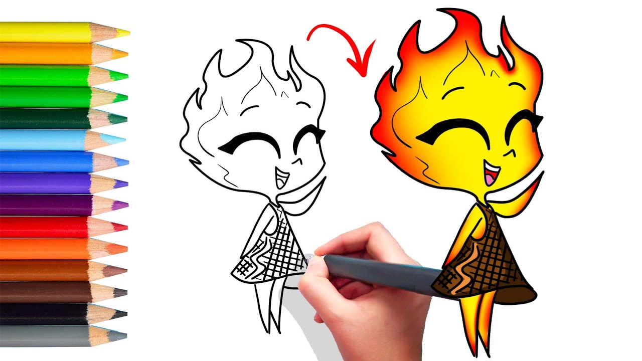 how to draw Ember Lumen ?! From Elemental easy step by step - YouTube