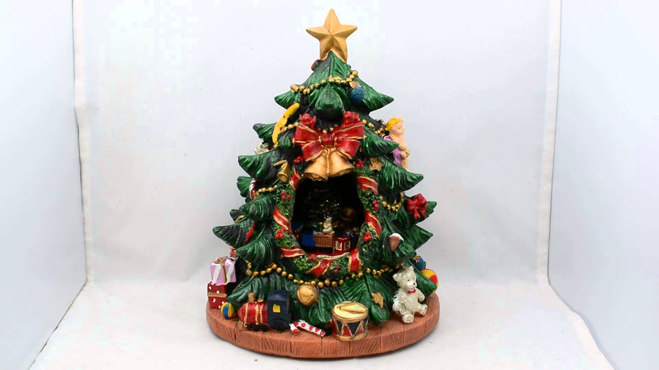 7.5" (H) Christmas Tree Music Box with Rotating Miniature Christmas ...
