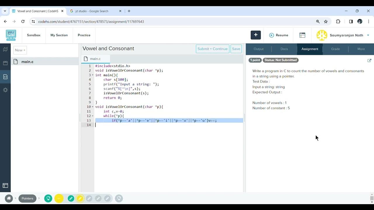 Write a program in C to count the number of vowels and consonants in a ...