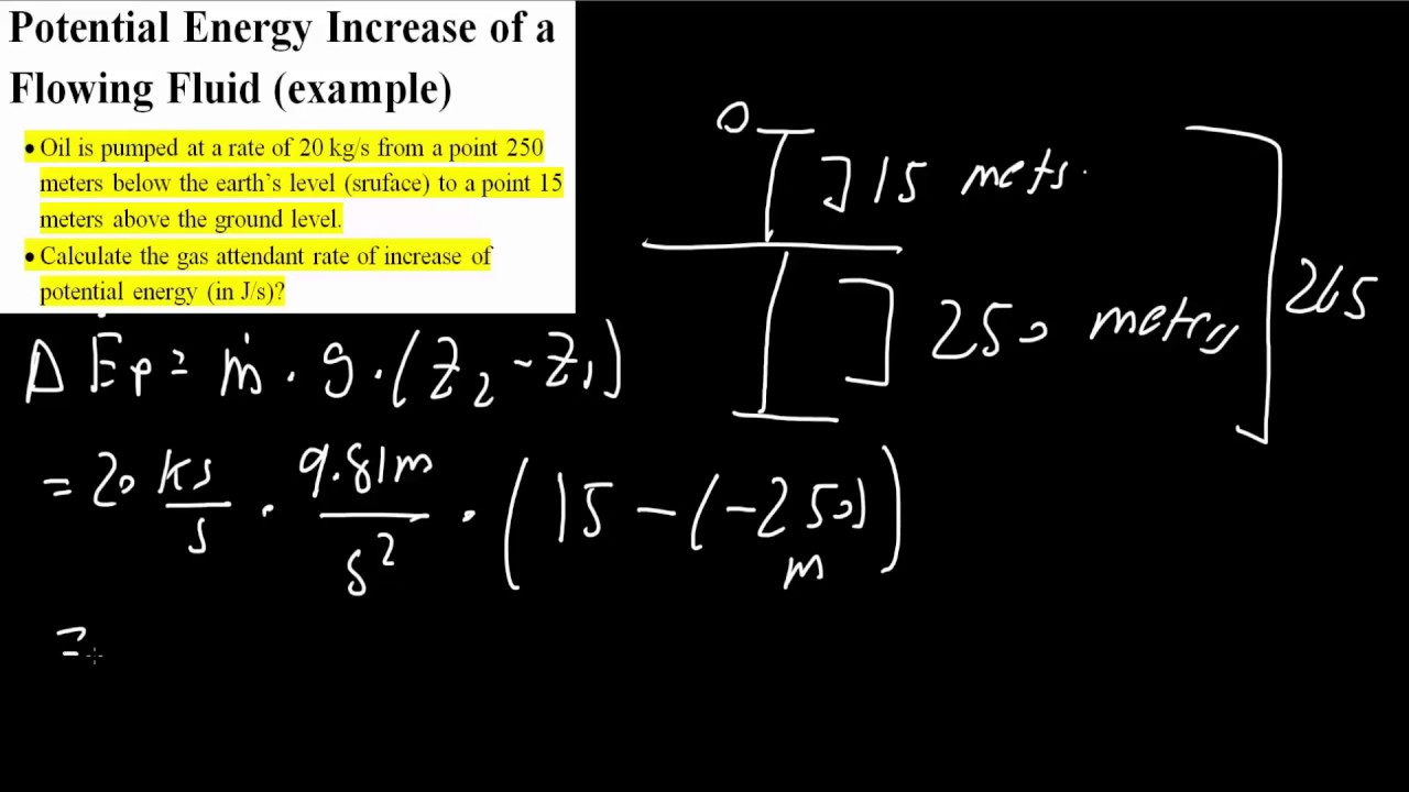 Potential Energy Increase of a Flowing Fluid (example) - YouTube