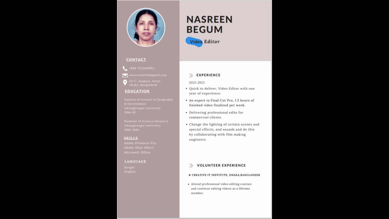 Portfolio with short CV of Nasreen Begum - YouTube