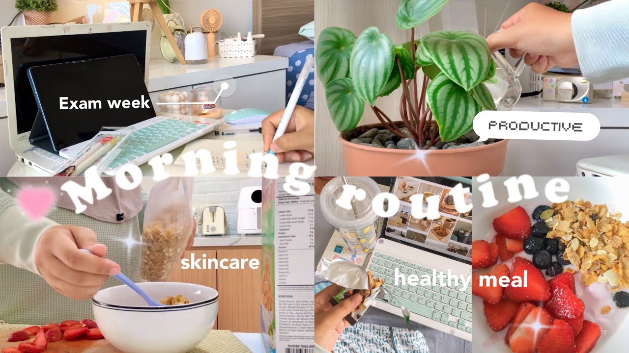 Morning Routine 2021 PRODUCTIVE:exam week,skincare,taking care my plant ...