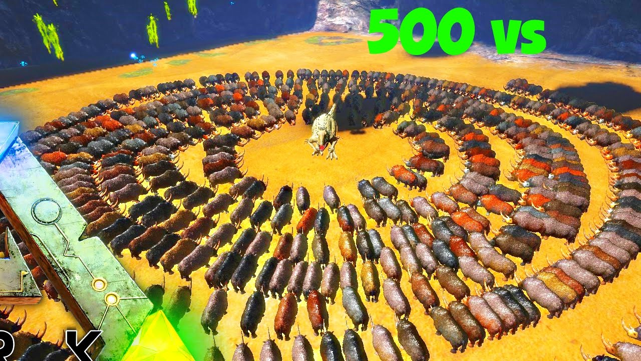 ARK Survival Evolved 500 Woolly Rhino VS Indominus Rex MEGA BATTLE ...