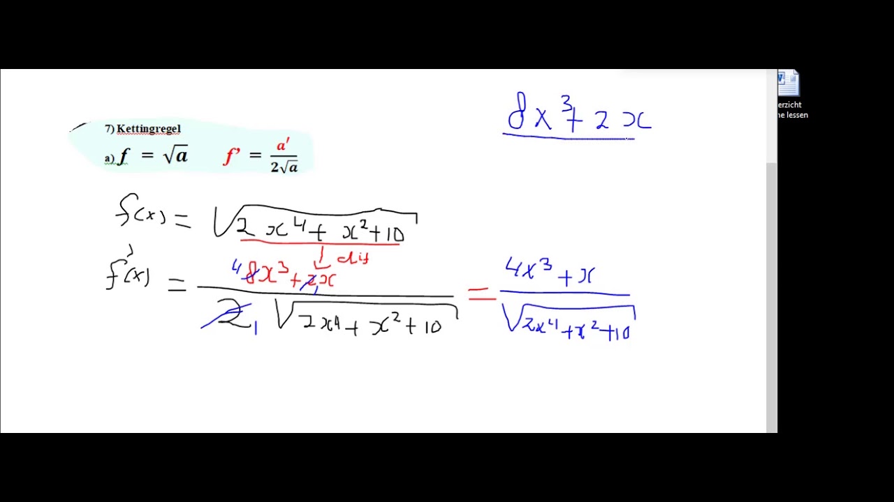 Voorbeeld 2 Kettingregel bij een wortelfunctie - YouTube