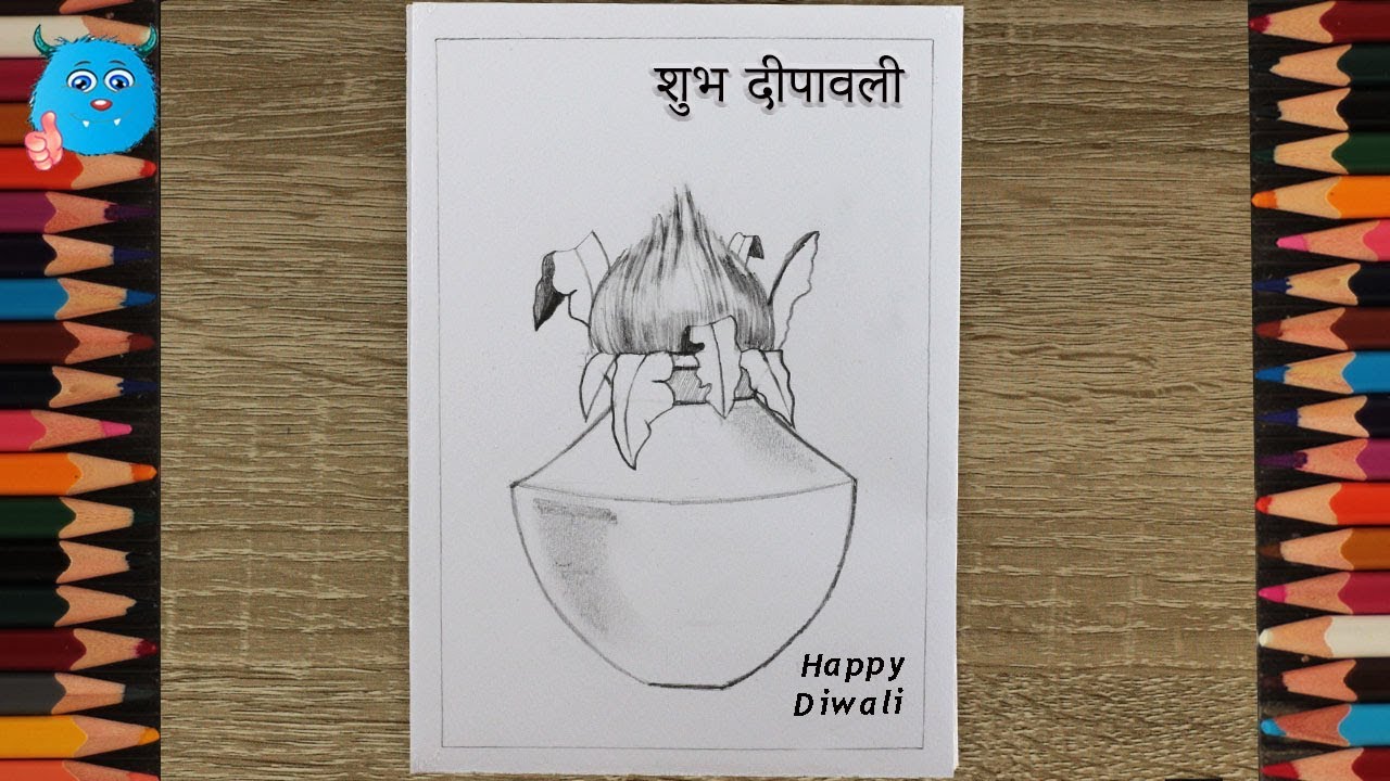 Deepavali drawing idea in pencil easy | how to make happy diwali ...