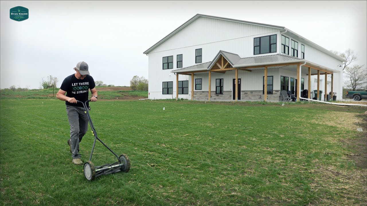 FIRST MOW On NEW FRONT LAWN + Early Crabgrass Control - YouTube