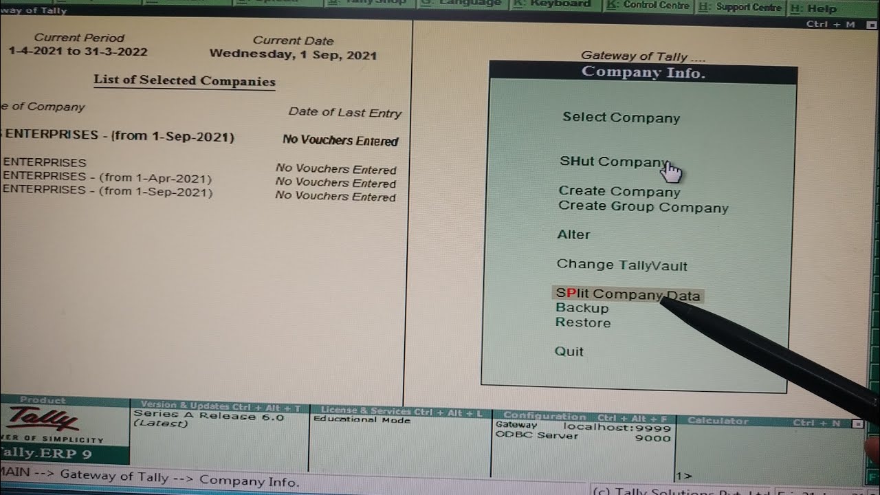 Split Company data of any Company in Tally ERP 9 with GST, break ...