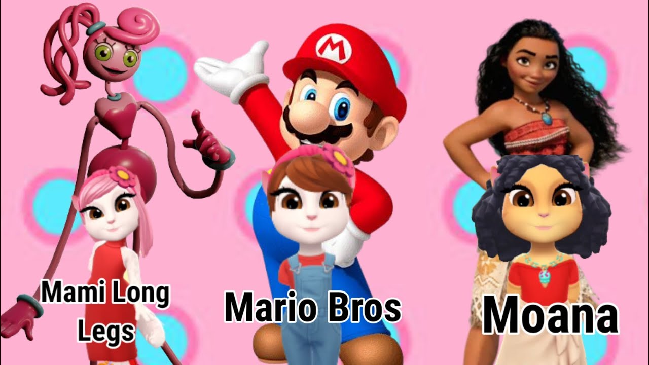 Mami Long Legs Vs Mario Bros Vs Moana Vs My Talking Angela 2||cosplay ...