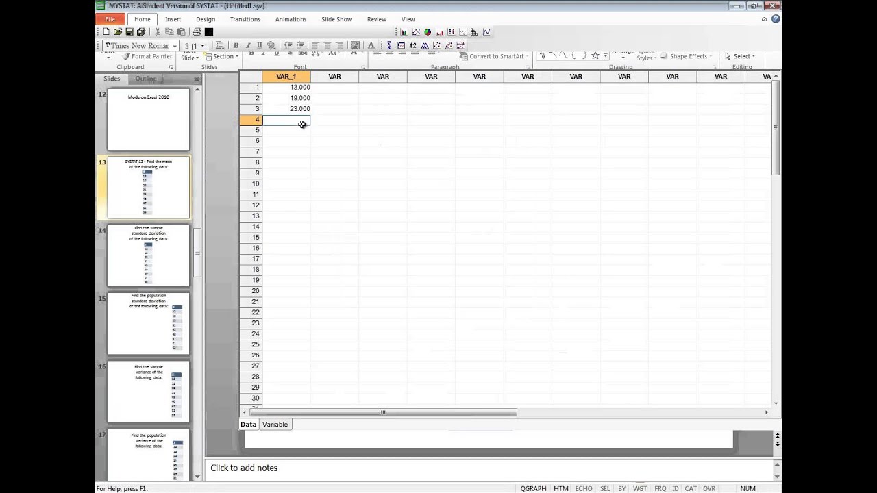 SYSTAT 12 - Statistics - Mean - YouTube