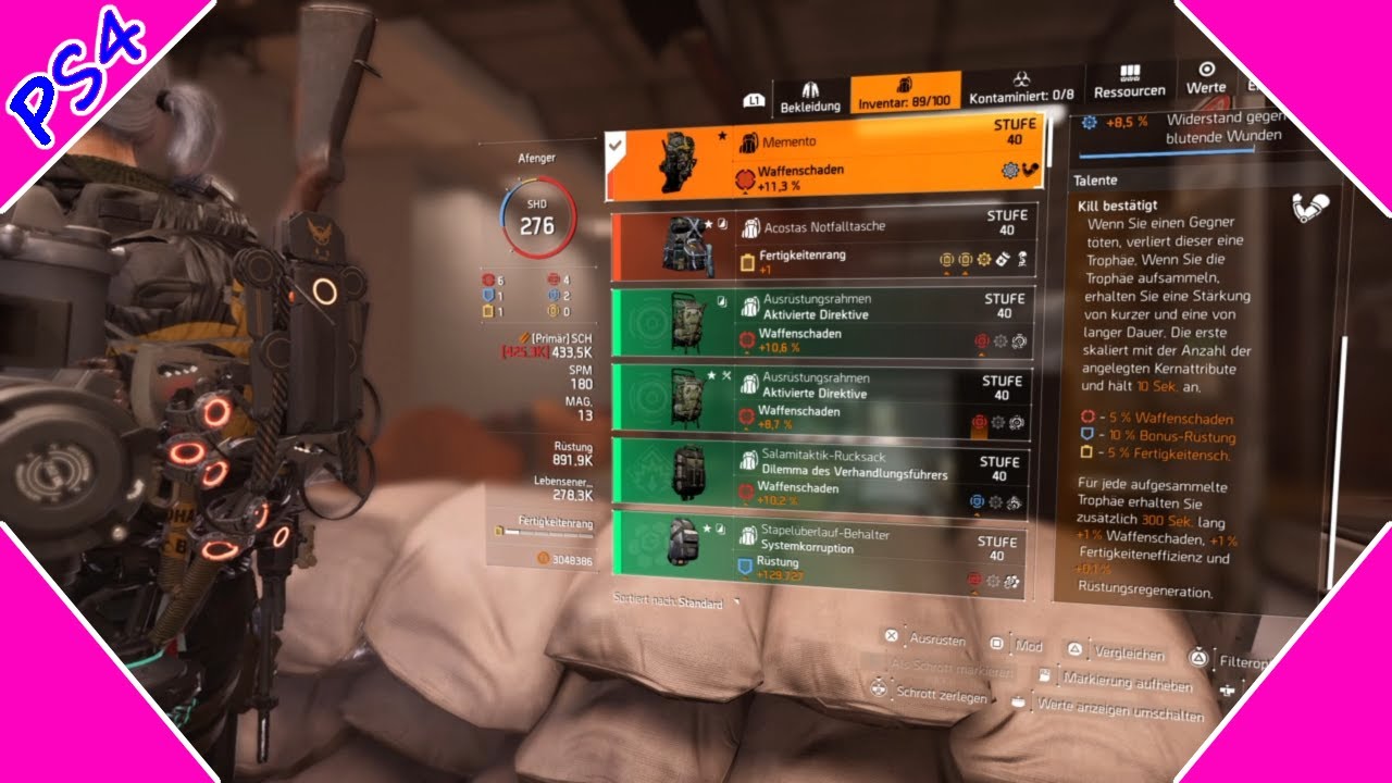 The Division 2 Memento exotischer Rucksack zieht bis Rang 90 durch es ...