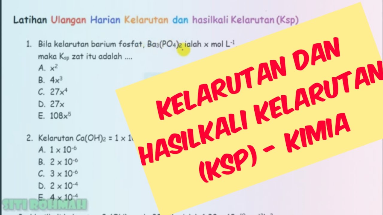 KONSEP MUDAH KELARUTAN DAN HASILKALI KELARUTAN ( Ksp) LATIHAN SOAL ...