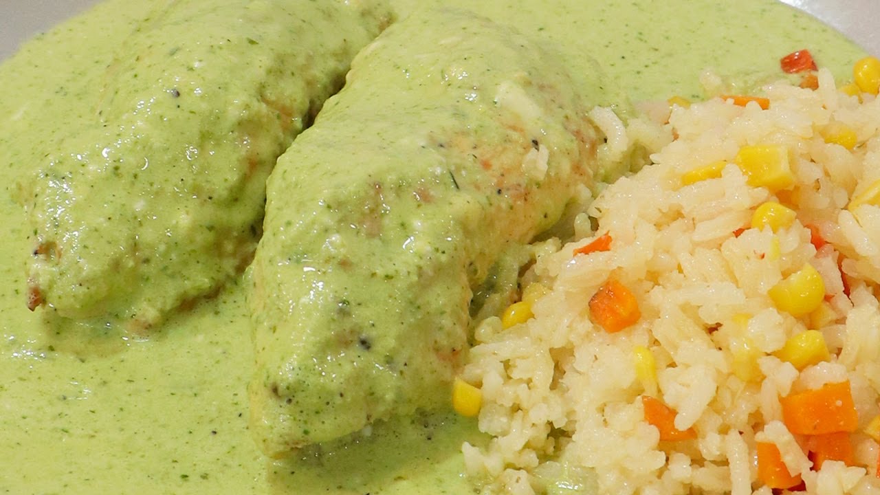 Rollitos de pollo en salsa de chile poblano - YouTube