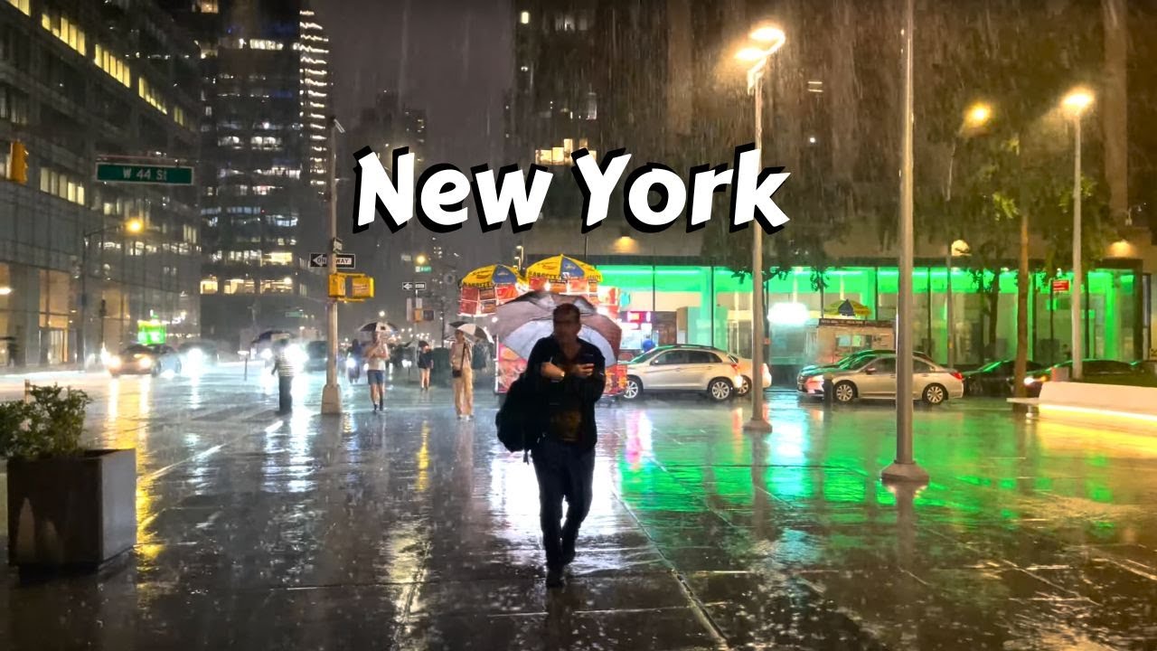 Walking In Heavy Rainstorm In New York At Night - Umbrella Rain Sounds Asmr And Traffic Sounds ...