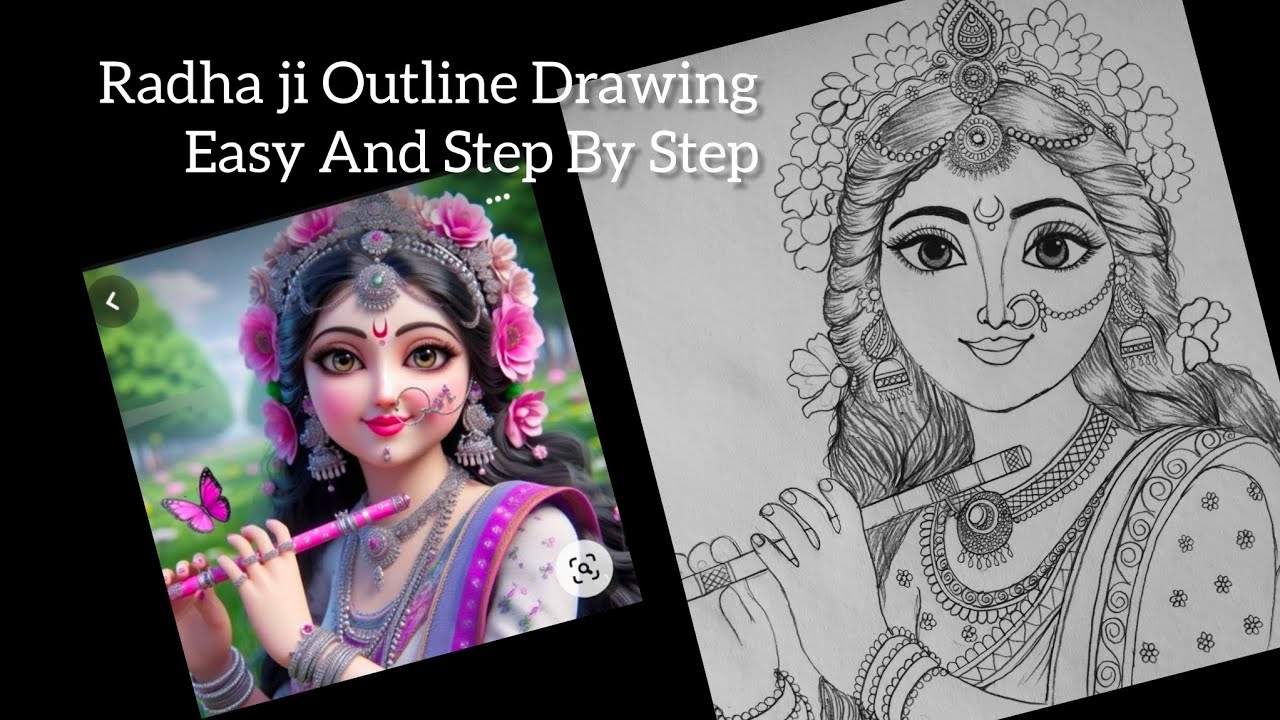 Radha Ji Outline Drawing 🌸|| Radha Ji Outline Drawing Easy And Step By ...